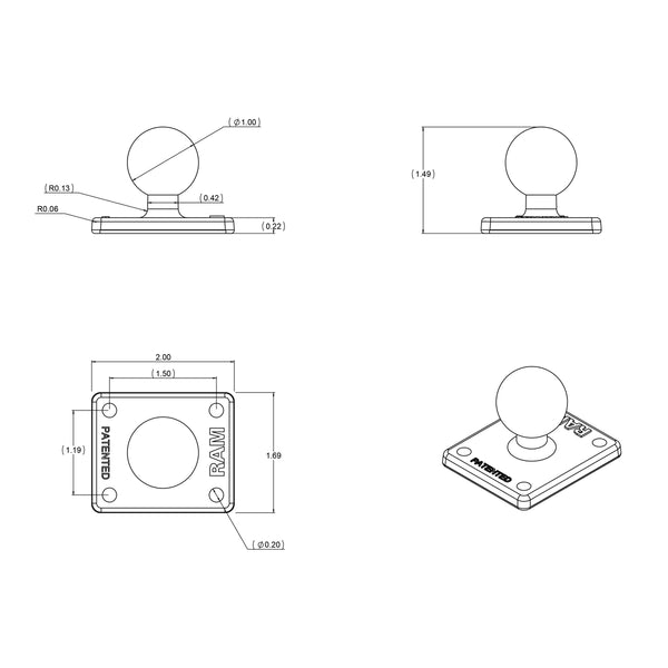 Adapter Plate AMPS with B-Sized Ball – Mounts Australia